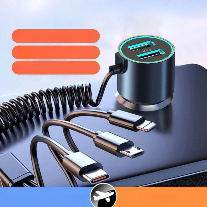 Punjac za auto | 3 kabla + USB portovi, 100W, 6.5A